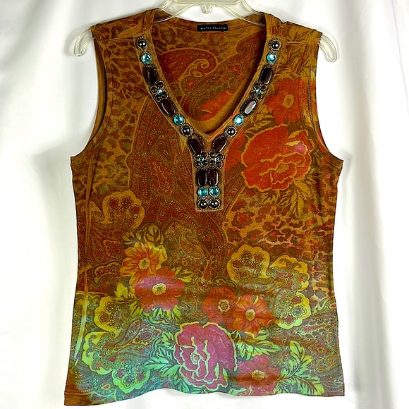 David Cline | Tops | David Cline Boho Tank With Embellished Neckline Sz ...